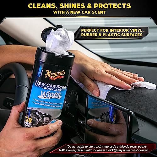 Meguiar's New Car Scent Protectant Wipes - Easy to Use Car Wipes that Protect and Freshen Your Car's Interior - Ideal for Car Detailing & Maintenance - 30 Ct