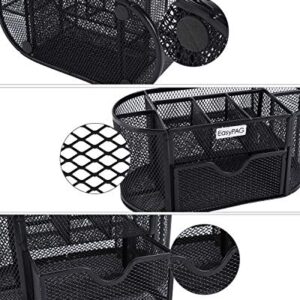 EasyPAG Desk Organizer Mesh Desktop Office Supplies Multi-functional Caddy Pen Holder Stationery with 8 Compartments and 1 Drawer,Black