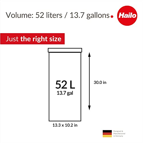 Hailo 0860-211 Big-Box XL 1 x 52 liters / 13.7 gallons | Self-Closing Swing lid | Stainless Steel Liner Clamping Frame | Waste bin Kitchen Rectangular | Made in Germany, Edelstahl