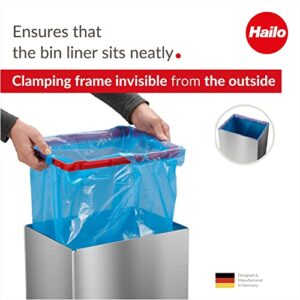 Hailo 0860-211 Big-Box XL 1 x 52 liters / 13.7 gallons | Self-Closing Swing lid | Stainless Steel Liner Clamping Frame | Waste bin Kitchen Rectangular | Made in Germany, Edelstahl