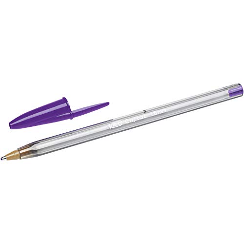 BIC Cristal Fun, Ballpoint Pens, Smudge-Proof Writing Pens and Wide Point (1.6 mm), Ideal for School, Purple Ink, Pack of 20