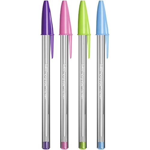 BIC Cristal Fun, Ballpoint Pens, Smudge-Proof Writing Pens and Wide Point (1.6 mm), Ideal for School, Purple Ink, Pack of 20