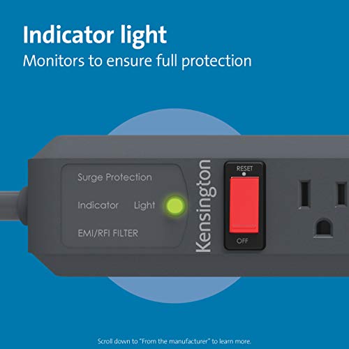 Kensington Guardian 6 Outlet, 15-Foot Cord, & 540 Joules Premium Surge Protector (K38215NA), Black