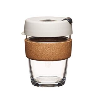 keepcup reusable tempered glass coffee cup | travel mug with spill proof lid, brew cork band, lightweight, bpa free | medium | 12oz | filter