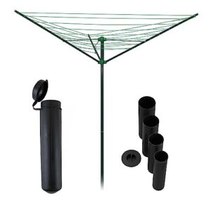 strata rotary outdoor drying rack - 91 feet umbrella clothesline outdoor dryer, painted steel frame outside clothes drying rack, green