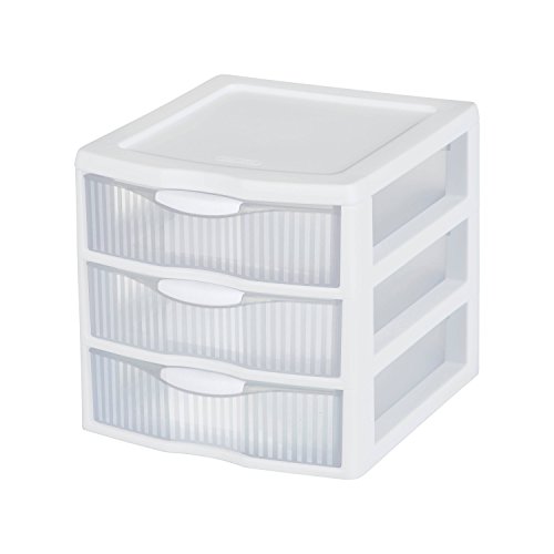 Sterilite Small 3 Drawer Storage Unit-8.5"x7.25"x6.875" White, Clear Drawers