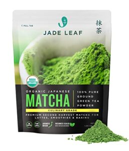 jade leaf matcha organic green tea powder - culinary grade premium second harvest - authentic japanese origin (1.06 ounce pouch)