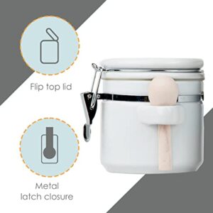 Canister Sets For The Kitchen (4 Piece Set) White, High Gloss Ceramic | By Home Basics | Decorative Kitchen Set | With Wooden Spoons, Countertop Set For Flour, Sugar, Coffee, and Snacks