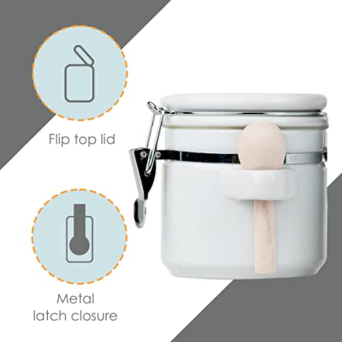 Canister Sets For The Kitchen (4 Piece Set) White, High Gloss Ceramic | By Home Basics | Decorative Kitchen Set | With Wooden Spoons, Countertop Set For Flour, Sugar, Coffee, and Snacks