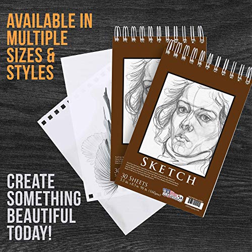 U.S. Art Supply 5.5" x 8.5" Top Spiral Bound Sketch Book Pad, Pack of 2, 30 Sheets Each, 90lb (160gsm) - Acid-Free Heavyweight Paper, Artist Sketching Drawing Pad - Pencils, Charcoal - Adults, Student