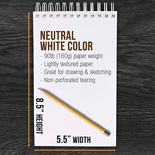 U.S. Art Supply 5.5" x 8.5" Top Spiral Bound Sketch Book Pad, Pack of 2, 30 Sheets Each, 90lb (160gsm) - Acid-Free Heavyweight Paper, Artist Sketching Drawing Pad - Pencils, Charcoal - Adults, Student