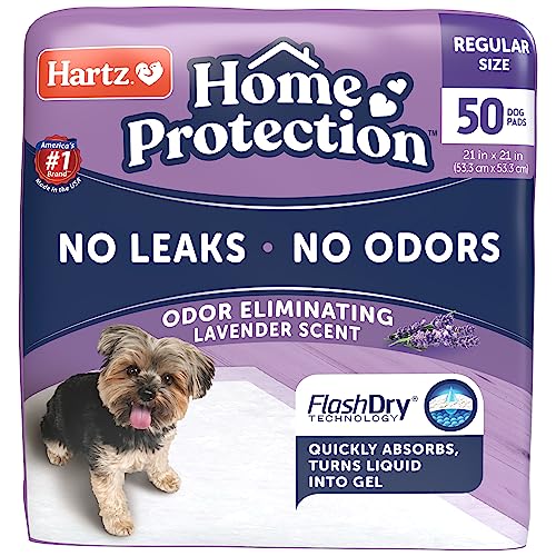 Hartz Home Protection Odor Eliminating Scented Dog Pads, Super Absorbent & Won’t Leak, Lavender Scent, Regular Size, 50 Count