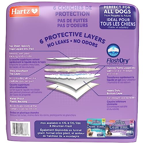 Hartz Home Protection Odor Eliminating Scented Dog Pads, Super Absorbent & Won’t Leak, Lavender Scent, Regular Size, 50 Count