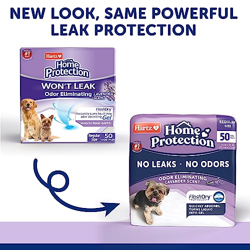 Hartz Home Protection Odor Eliminating Scented Dog Pads, Super Absorbent & Won’t Leak, Lavender Scent, Regular Size, 50 Count