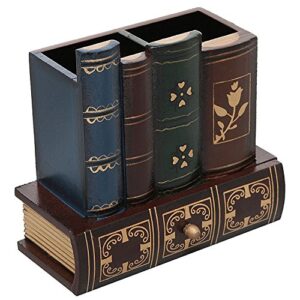 mygift decorative desk organizer caddy, pencil and pen holder with bottom storage drawer and antique library books design