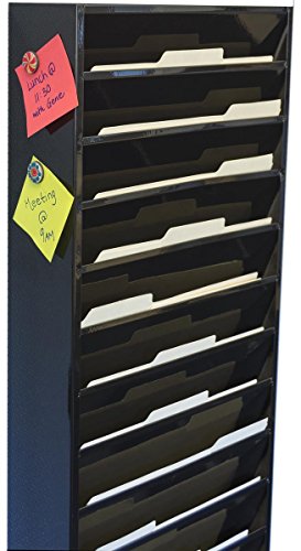 Displays2go File Folder Wall Rack, 20 Pockets, Tiered, Office and Medical Charts (Black, Powder Coated Steel)