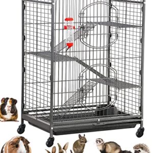 37-inch Metal Ferret Chinchilla Small Animals Hutch Rolling Cage Guinea Pig/Kitten/Rabbit Pet with 2 Front Doors for Indoor Outdoor (Black Vein, Metal Platform and Ladder)