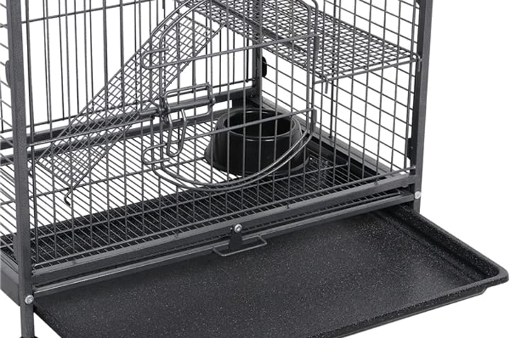 37-inch Metal Ferret Chinchilla Small Animals Hutch Rolling Cage Guinea Pig/Kitten/Rabbit Pet with 2 Front Doors for Indoor Outdoor (Black Vein, Metal Platform and Ladder)