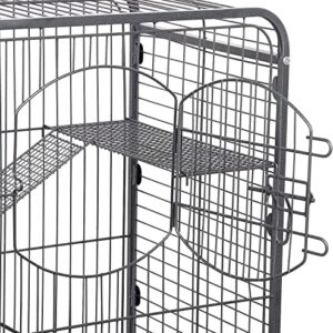 37-inch Metal Ferret Chinchilla Small Animals Hutch Rolling Cage Guinea Pig/Kitten/Rabbit Pet with 2 Front Doors for Indoor Outdoor (Black Vein, Metal Platform and Ladder)