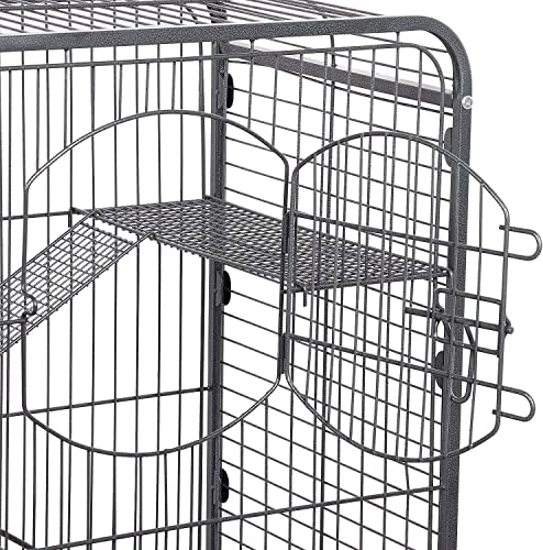 37-inch Metal Ferret Chinchilla Small Animals Hutch Rolling Cage Guinea Pig/Kitten/Rabbit Pet with 2 Front Doors for Indoor Outdoor (Black Vein, Metal Platform and Ladder)