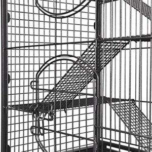 37-inch Metal Ferret Chinchilla Small Animals Hutch Rolling Cage Guinea Pig/Kitten/Rabbit Pet with 2 Front Doors for Indoor Outdoor (Black Vein, Metal Platform and Ladder)