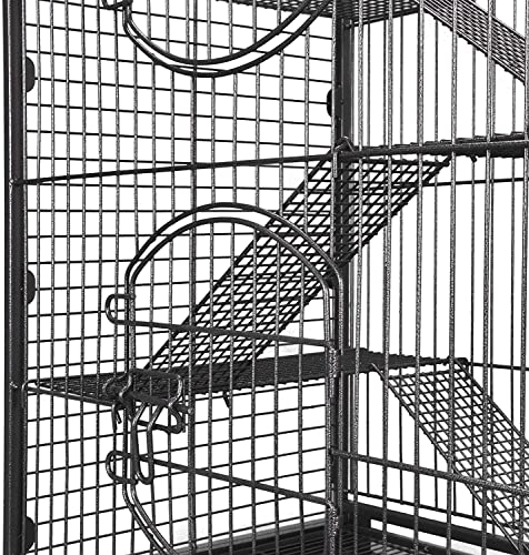 37-inch Metal Ferret Chinchilla Small Animals Hutch Rolling Cage Guinea Pig/Kitten/Rabbit Pet with 2 Front Doors for Indoor Outdoor (Black Vein, Metal Platform and Ladder)