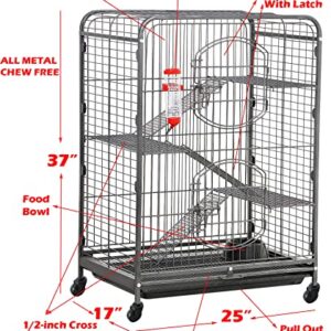 37-inch Metal Ferret Chinchilla Small Animals Hutch Rolling Cage Guinea Pig/Kitten/Rabbit Pet with 2 Front Doors for Indoor Outdoor (Black Vein, Metal Platform and Ladder)