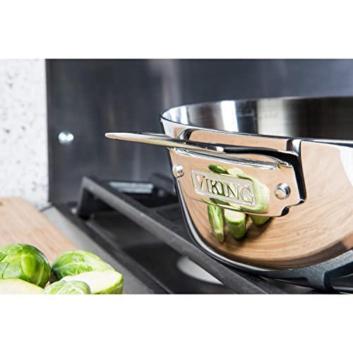 Viking Culinary Contemporary 3-Ply Stainless Steel Sauté Pan, 4.8 Quart, Includes Glass Lid, Dishwasher, Oven Safe, Works on All Cooktops including Induction