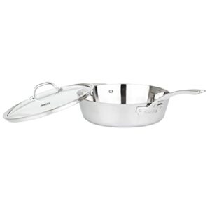 Viking Culinary Contemporary 3-Ply Stainless Steel Sauté Pan, 4.8 Quart, Includes Glass Lid, Dishwasher, Oven Safe, Works on All Cooktops including Induction