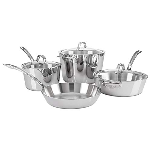 Viking Culinary Contemporary 3-Ply Stainless Steel Cookware Set, 7 Piece, Includes Glass Lids, Pots & Pans, Dishwasher, Oven Safe, Works on All Cooktops including Induction