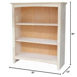 International Concepts Shaker Bookcase, 36-Inch, Unfinished