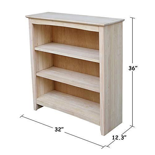 International Concepts Shaker Bookcase, 36-Inch, Unfinished