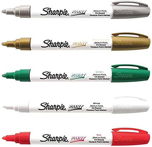 Sharpe Oil-Based Paint Markers, Medium Point, Pack of 5 - Christmas Holiday Colors