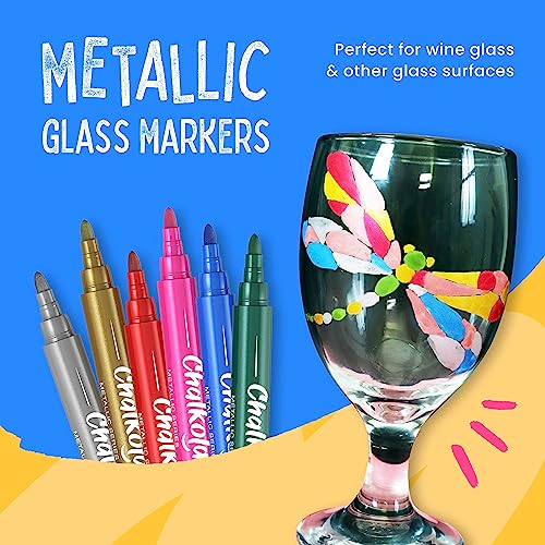 Chalkola Liquid Chalk Markers & Metallic Colors Pack of 16 Chalk Pens - For Chalkboard, Blackboards, Window, Glass, Bistro | 6mm Reversible Bullet & Chisel Tip Erasable Ink