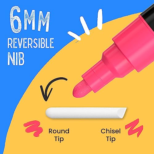 Chalkola Liquid Chalk Markers & Metallic Colors Pack of 16 Chalk Pens - For Chalkboard, Blackboards, Window, Glass, Bistro | 6mm Reversible Bullet & Chisel Tip Erasable Ink