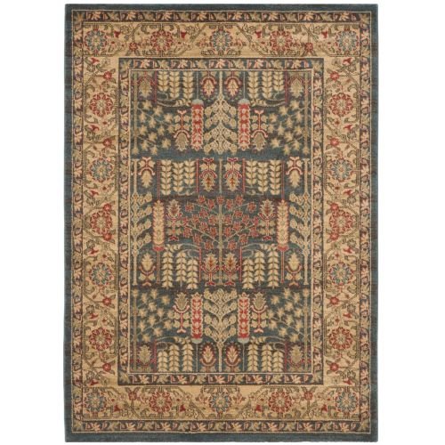 SAFAVIEH Mahal Collection Accent Rug - 4' x 5'7", Navy & Natural, Traditional Oriental Design, Non-Shedding & Easy Care, Ideal for High Traffic Areas in Entryway, Living Room, Bedroom (MAH697E)