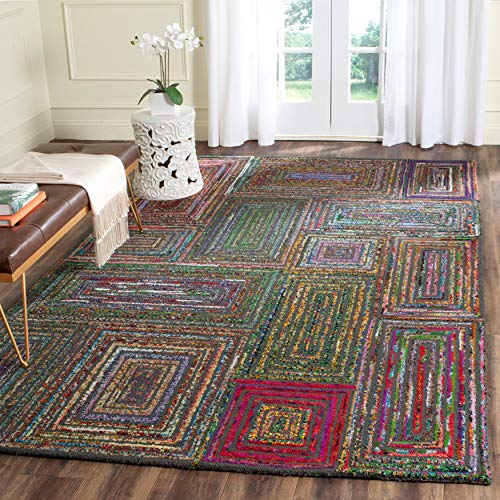 SAFAVIEH Nantucket Collection Accent Rug - 2' x 3', Charcoal, Handmade Boho Abstract Cotton & Wool, Ideal for High Traffic Areas in Entryway, Living Room, Bedroom (NAN609A)