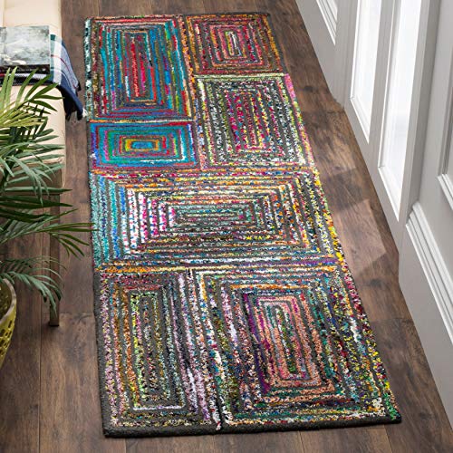 SAFAVIEH Nantucket Collection Accent Rug - 2' x 3', Charcoal, Handmade Boho Abstract Cotton & Wool, Ideal for High Traffic Areas in Entryway, Living Room, Bedroom (NAN609A)