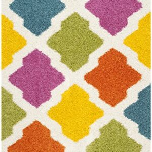 SAFAVIEH Kids Shag Collection Accent Rug - 3' x 5', Ivory & Multi, Rainbow Trellis Design, Non-Shedding & Easy Care, 2-inch Thick Ideal for High Traffic Areas in Foyer, Living Room, Bedroom (SGK562A)