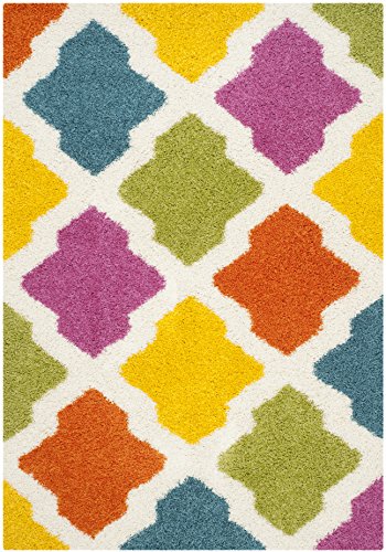 SAFAVIEH Kids Shag Collection Accent Rug - 3' x 5', Ivory & Multi, Rainbow Trellis Design, Non-Shedding & Easy Care, 2-inch Thick Ideal for High Traffic Areas in Foyer, Living Room, Bedroom (SGK562A)