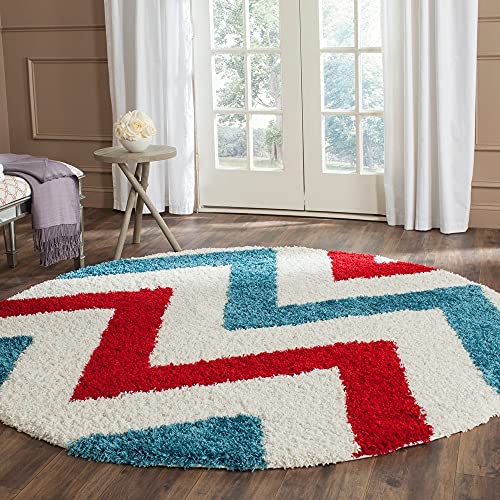 SAFAVIEH Kids Shag Collection Accent Rug - 3' x 5', Ivory & Red, Chevron Design, Non-Shedding & Easy Care, 2-inch Thick Ideal for High Traffic Areas in Entryway, Living Room, Bedroom (SGK564B)