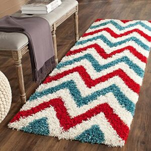 SAFAVIEH Kids Shag Collection Accent Rug - 3' x 5', Ivory & Red, Chevron Design, Non-Shedding & Easy Care, 2-inch Thick Ideal for High Traffic Areas in Entryway, Living Room, Bedroom (SGK564B)