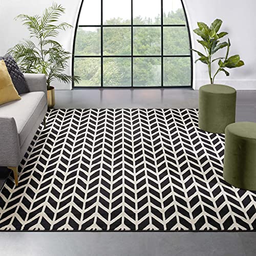 Well Woven Miami Bourban Chevron Black Modern Area Rug 3'3" X 5'3"