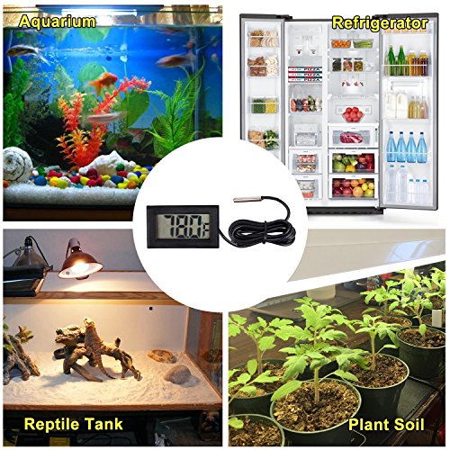 Qooltek Digital LCD Thermometer Temperature Gauge Aquarium Thermometer with Probe for Vehicle Reptile Terrarium Fish Tank Refrigerator(Fahrenheit)