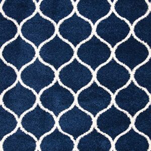 SAFAVIEH Hudson Shag Collection Area Rug - 8' x 10', Navy & Ivory, Moroccan Ogee Trellis Design, Non-Shedding & Easy Care, 2-inch Thick Ideal for High Traffic Areas in Living Room, Bedroom (SGH280C)