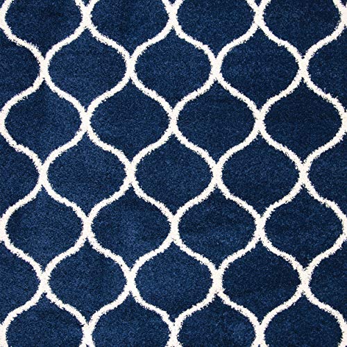 SAFAVIEH Hudson Shag Collection Area Rug - 8' x 10', Navy & Ivory, Moroccan Ogee Trellis Design, Non-Shedding & Easy Care, 2-inch Thick Ideal for High Traffic Areas in Living Room, Bedroom (SGH280C)