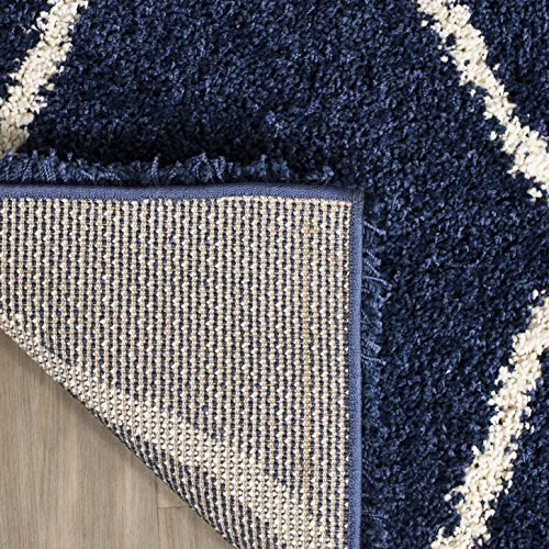 SAFAVIEH Hudson Shag Collection Area Rug - 8' x 10', Navy & Ivory, Moroccan Ogee Trellis Design, Non-Shedding & Easy Care, 2-inch Thick Ideal for High Traffic Areas in Living Room, Bedroom (SGH280C)