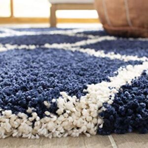 SAFAVIEH Hudson Shag Collection Area Rug - 8' x 10', Navy & Ivory, Moroccan Ogee Trellis Design, Non-Shedding & Easy Care, 2-inch Thick Ideal for High Traffic Areas in Living Room, Bedroom (SGH280C)