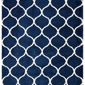 SAFAVIEH Hudson Shag Collection Area Rug - 8' x 10', Navy & Ivory, Moroccan Ogee Trellis Design, Non-Shedding & Easy Care, 2-inch Thick Ideal for High Traffic Areas in Living Room, Bedroom (SGH280C)