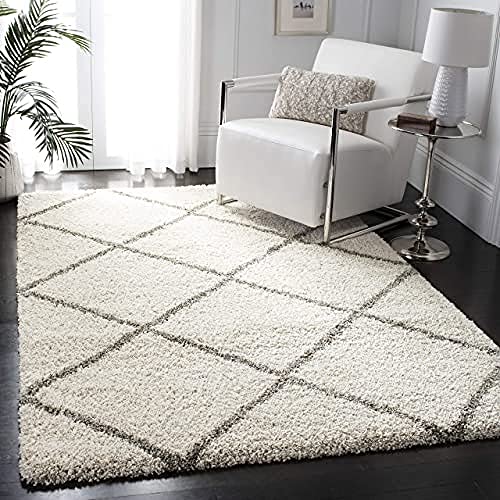 SAFAVIEH Hudson Shag Collection Area Rug - 6' x 9', Ivory & Grey, Modern Diamond Trellis Design, Non-Shedding & Easy Care, 2-inch Thick Ideal for High Traffic Areas in Living Room, Bedroom (SGH281A)